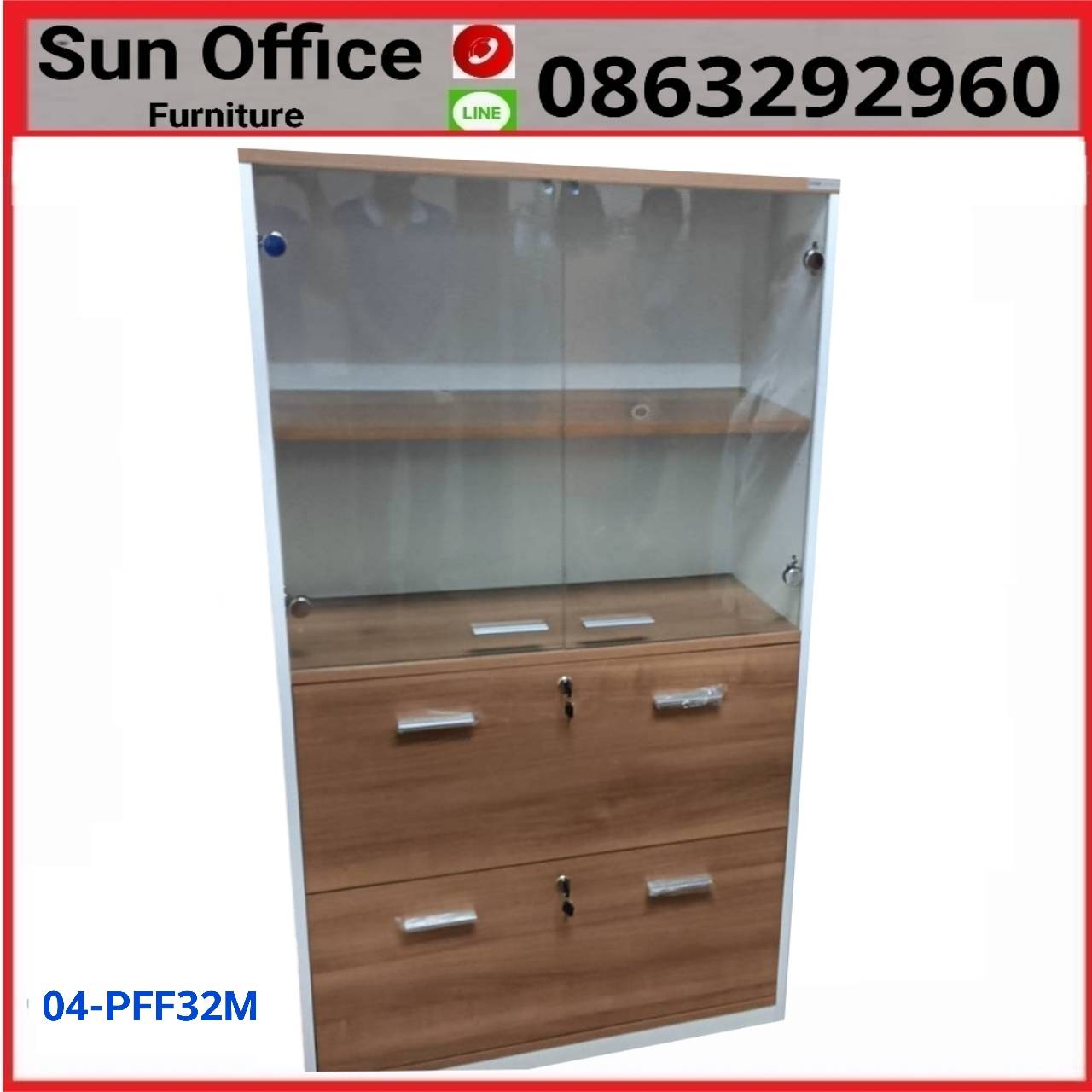 ตู้เอกสาร บนบานเปิดกระจก ล่างลิ้นชัก รุ่น 04-PFF32M – Sun Office Furniture
